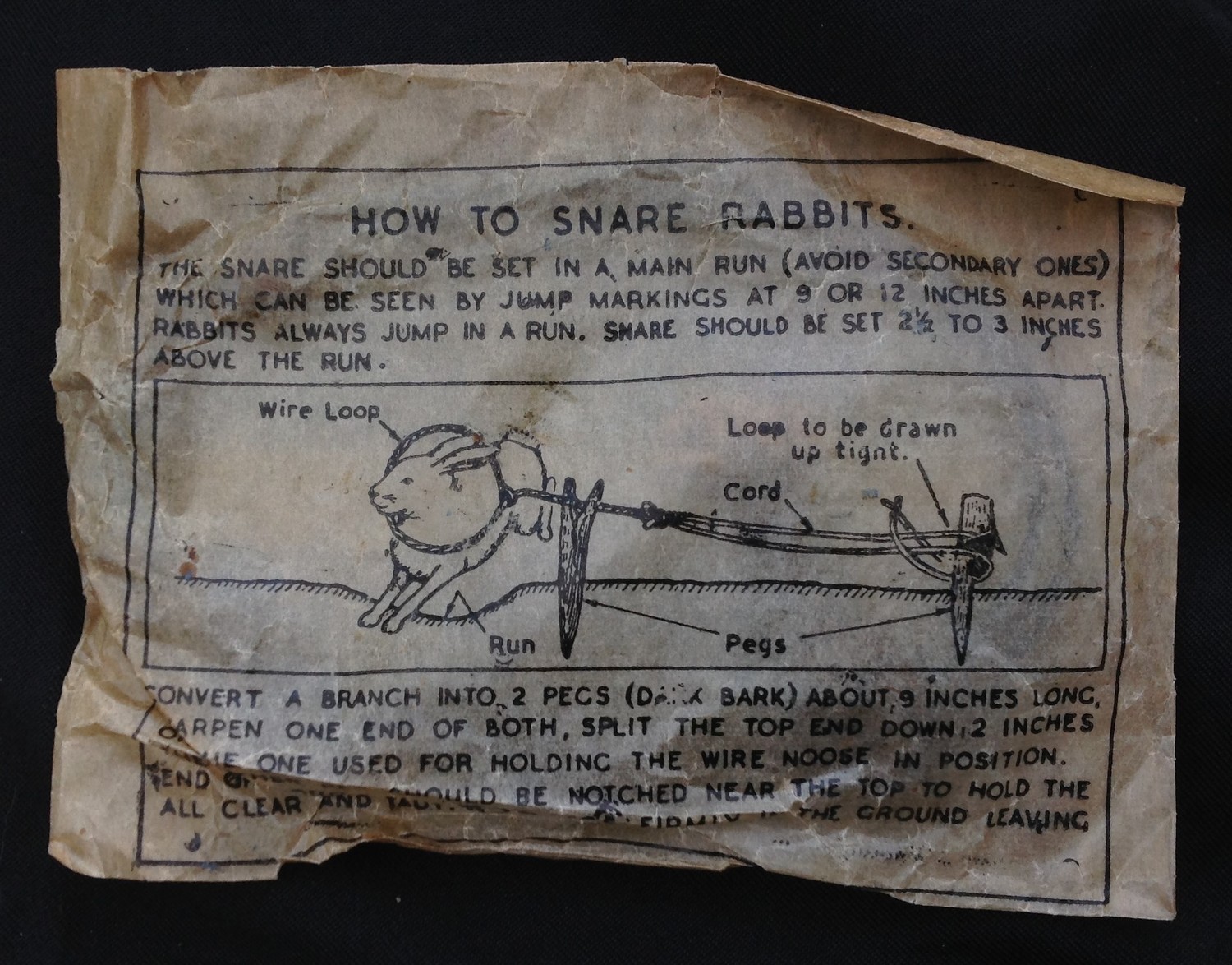 WW2 British RAF Aircrew Survival kit Rabbit Snare. Complete ...