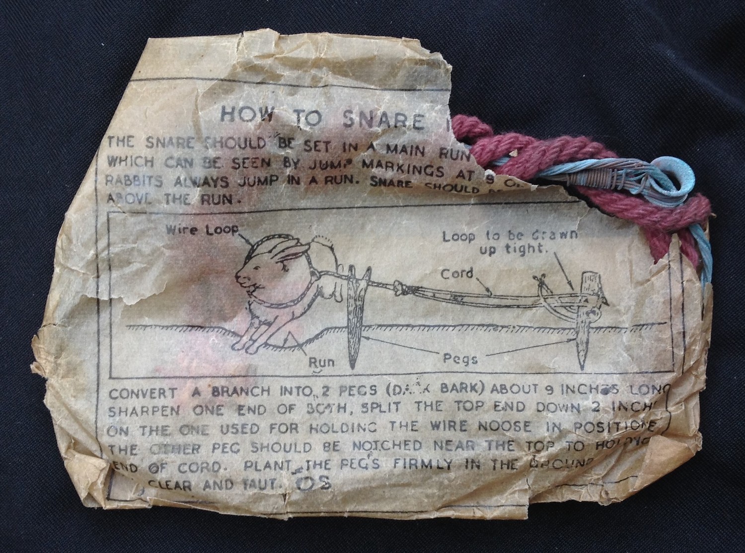 WW2 British RAF Aircrew Survival kit Rabbit Snare. Complete ...