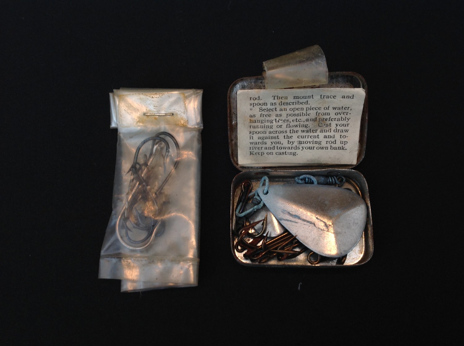 WW2 British RAF survival fishing kit in a hinged box consist ...