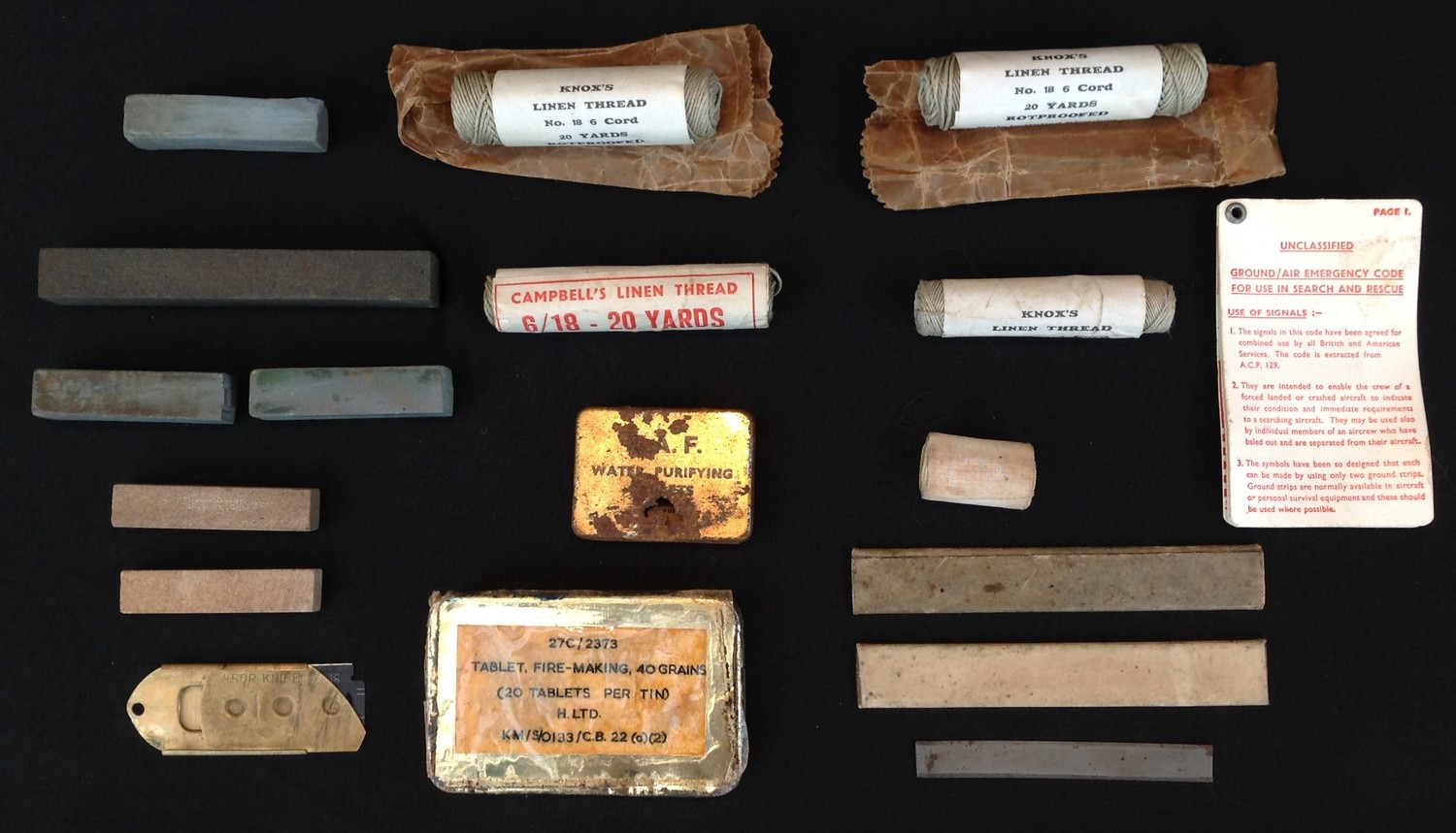 WW2 British RAF Aircrew Survival Kit packets of Linen thread ...
