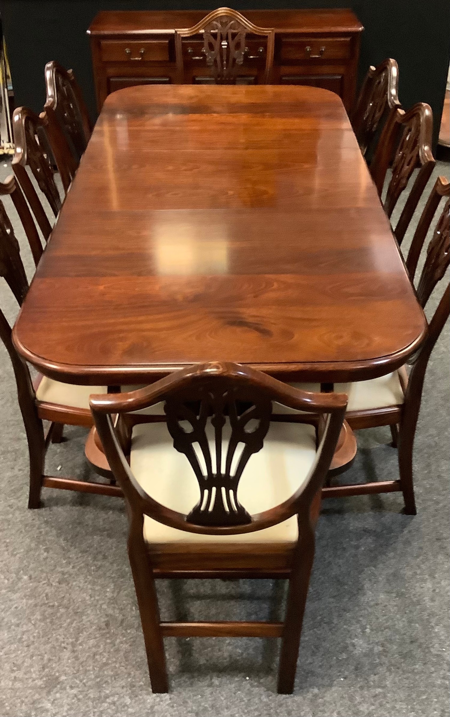 A reproduction twin pedestal extending dining table, rounded ...