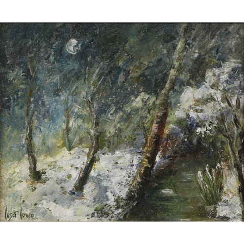 Lisa Lowe (20th century) Winter Moonlight signed, titled lab... | Barnebys