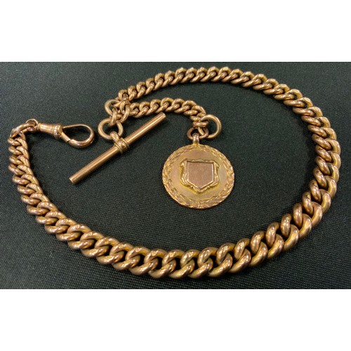 A 9ct gold graduated curb link Albert chain, t bar, 9ct gold... | Barnebys