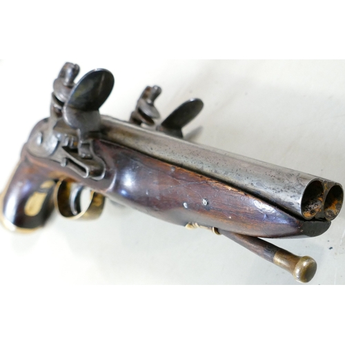Double barrel side by side Flintlock pistol: reproduction | Barnebys