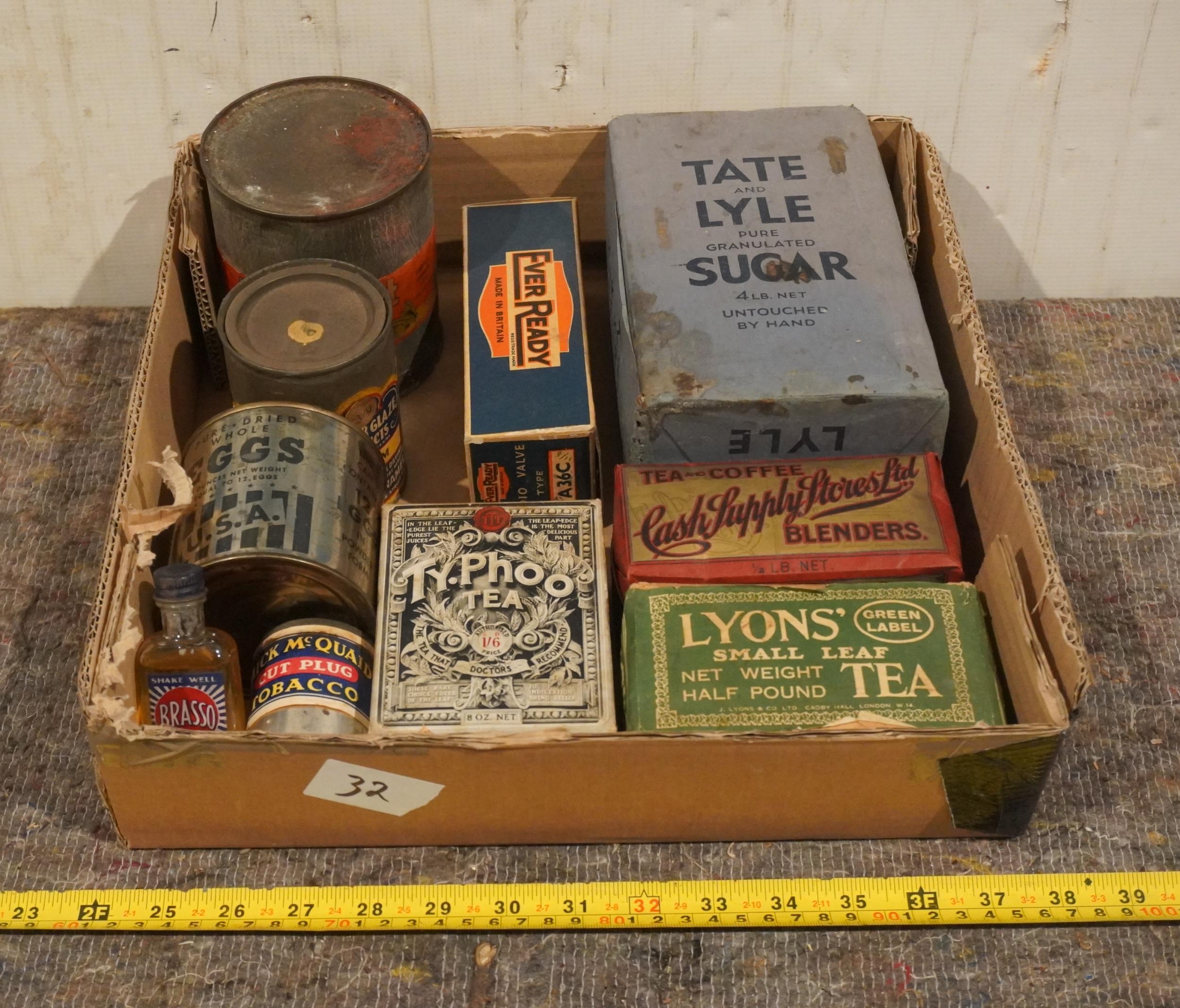 Wartime packaging, tea packets and Tate and Lyle sugar packet with contents