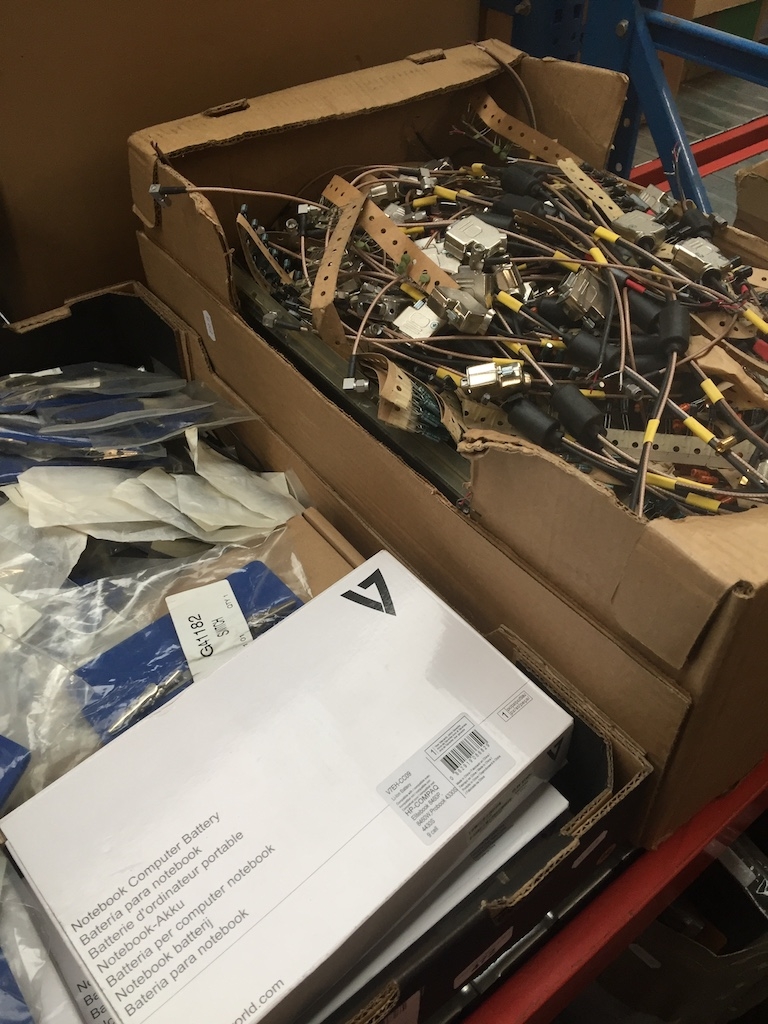 Two boxes of computer components.