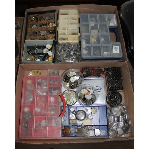 Two trays of vintage watch parts, dials, glasses & staking t... | Barnebys
