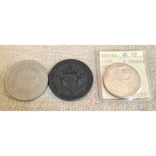 A collection of coins and tokens to include 1813 Three Pence Token ...