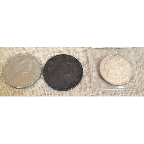 A collection of coins and tokens to include 1813 Three Pence Token ...
