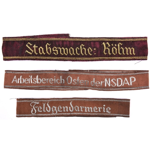 3 Third Reich cuff titles, Feldgendarmerie, Stabswache Rohm,... | Barnebys