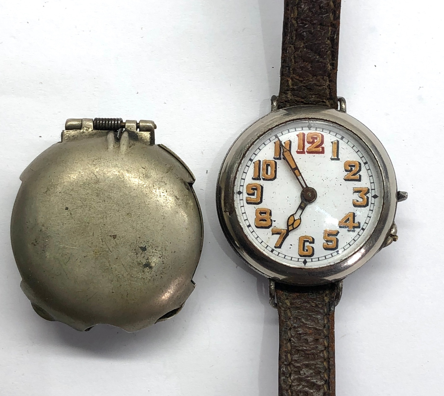 Original gents ww1 trench watch with watch protector patent No 20696 ...