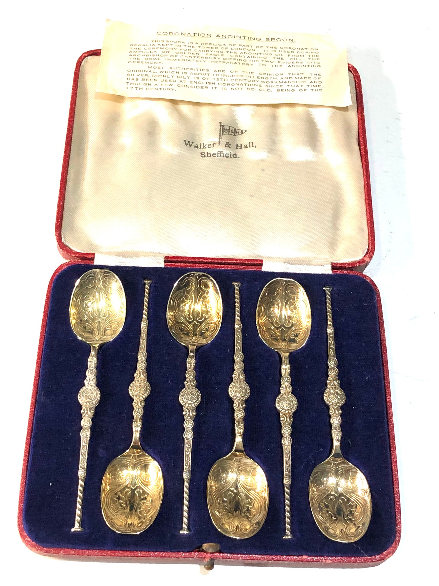Boxed set of 6 WALKER & HALL coronation anointing spoons