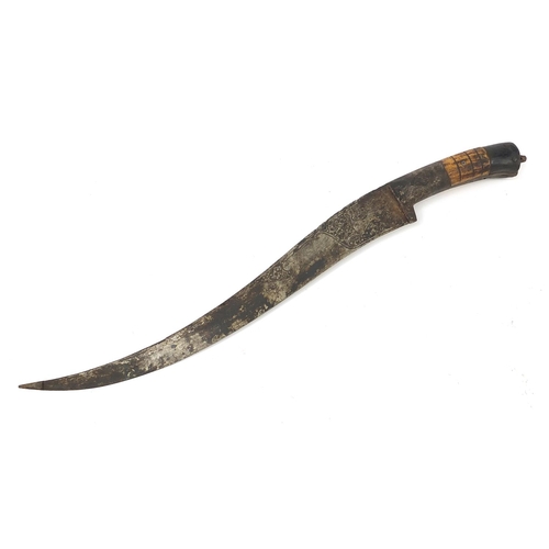 Afghan Pesh-kabz dagger with bone handle and steel blade eng... | Barnebys