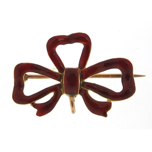 9ct gold and red enamel bow brooch, 3cm wide, 2.6g | Barnebys