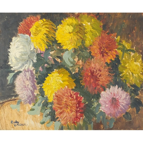 Ruby Wallace - Still life flowers, oil on board, mounted and... | Barnebys