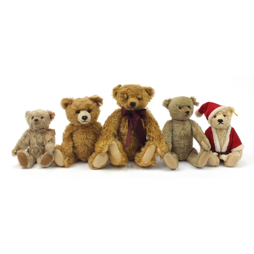 Five Steiff teddy bears, three with growlers, the largest 36... | Barnebys