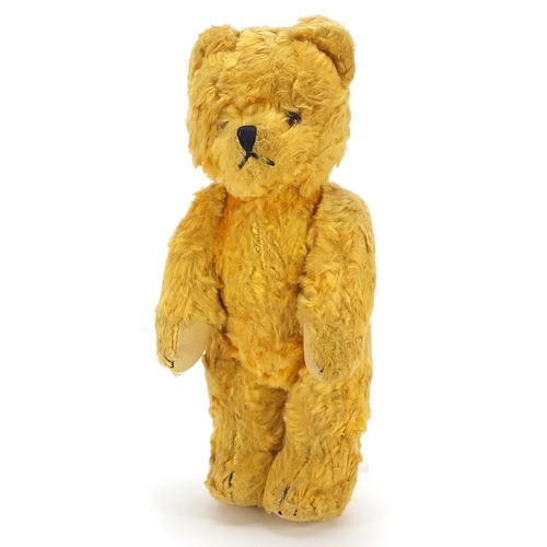 Antique straw filled golden teddy bear with articulated limb... | Barnebys