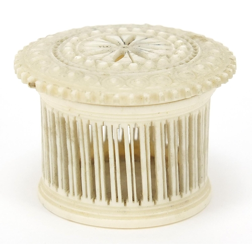 19th century carved ivory cricket cage, 4cm in diameter | Barnebys