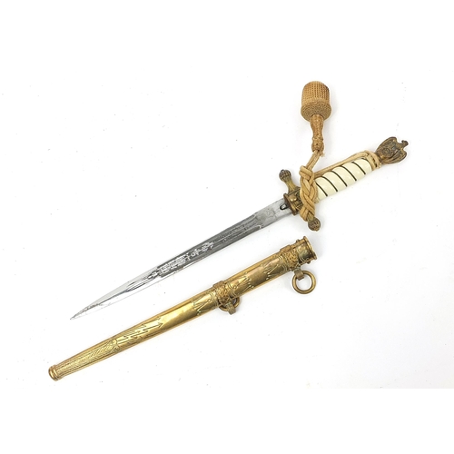 German military interest naval dirk with engraved steel blad... | Barnebys