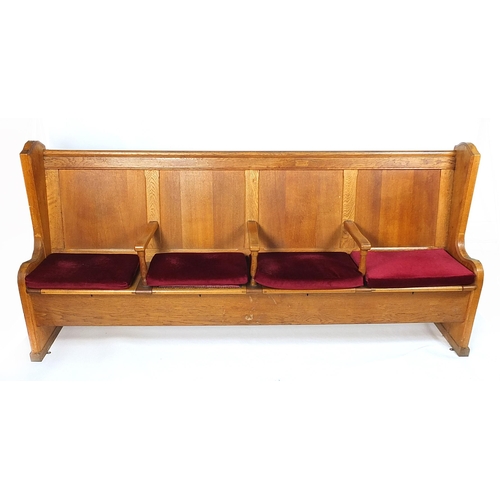 Oak four seater church bench with lift up seats, 102cm H x 2... | Barnebys