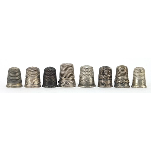 Eight silver and white metal thimbles, various hallmarks, th... | Barnebys