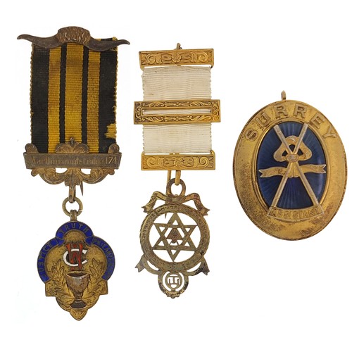 Three silver gilt masonic and RAOB jewels, one enamel, the l... | Barnebys