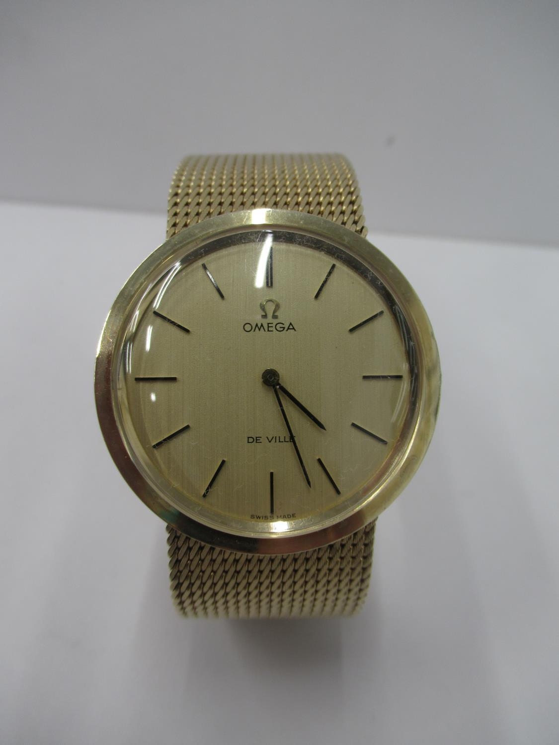 9ct gold gents omega deville swiss made watch and strap 58g total weight