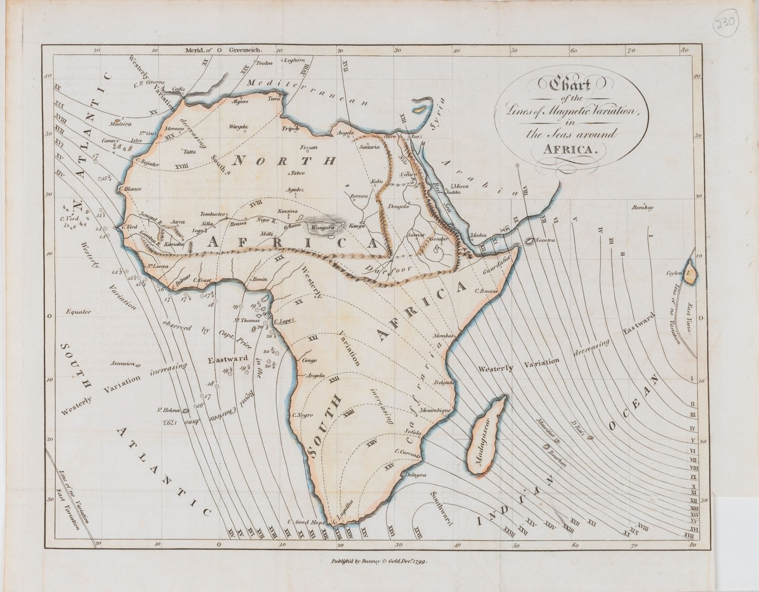 James Rennell - CHART OF THE LINES OF MAGNETIC VARIATION IN THE SEAS ...
