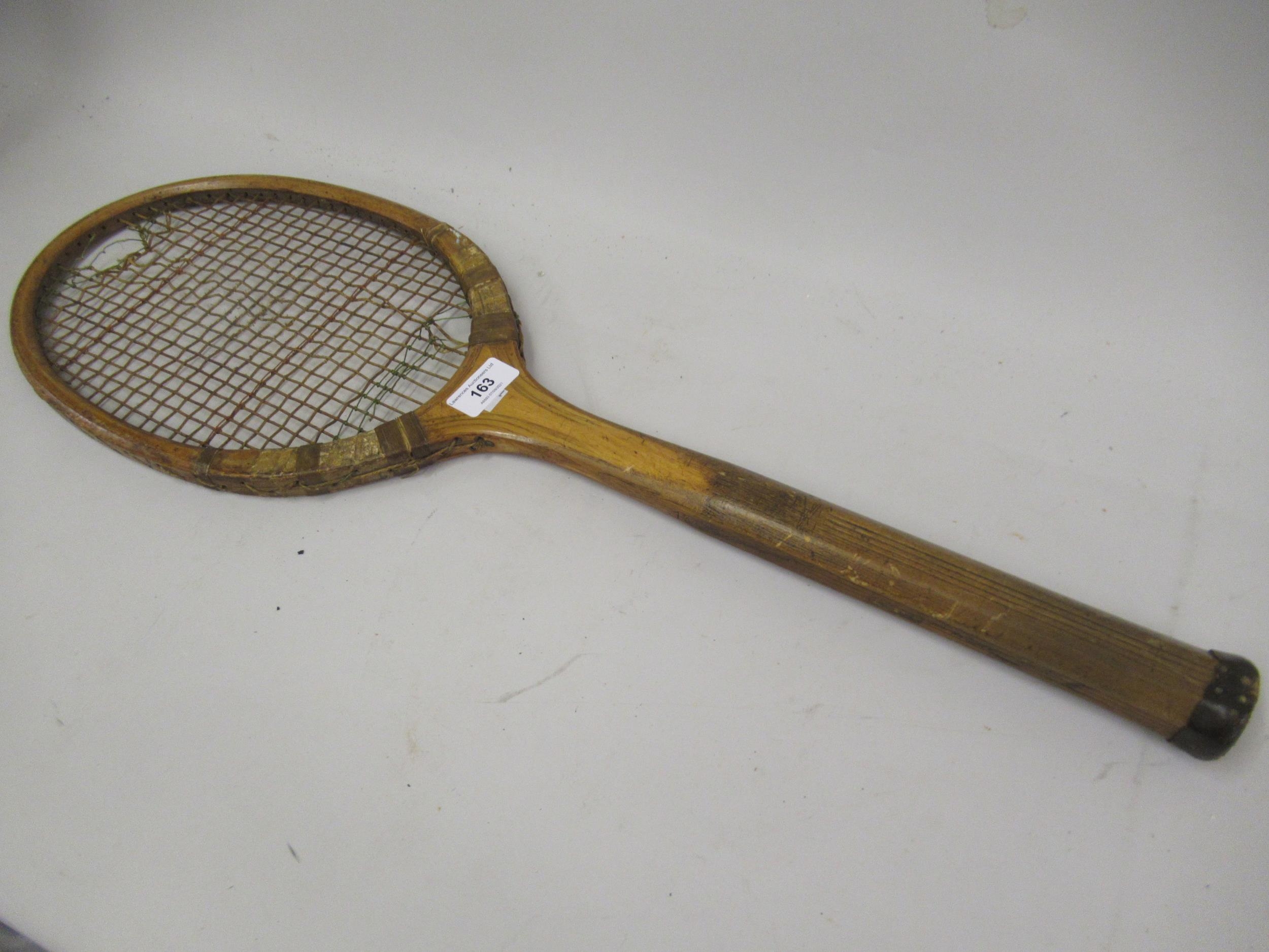 Antique wooden tennis racket with - auctions & price archive