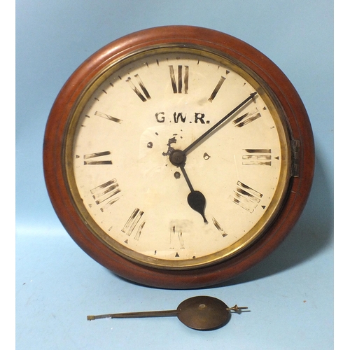 A GWR mahogany-cased wall clock, the white-painted dial with... | Barnebys