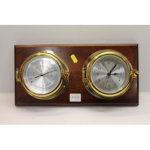 Garrard wall clock, barometer and thermometer set on mahogan... | Barnebys