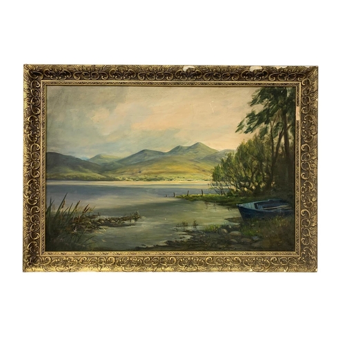 A large oil painting by J. Matthews. Painting measures 89 x 58cm. Frame ...